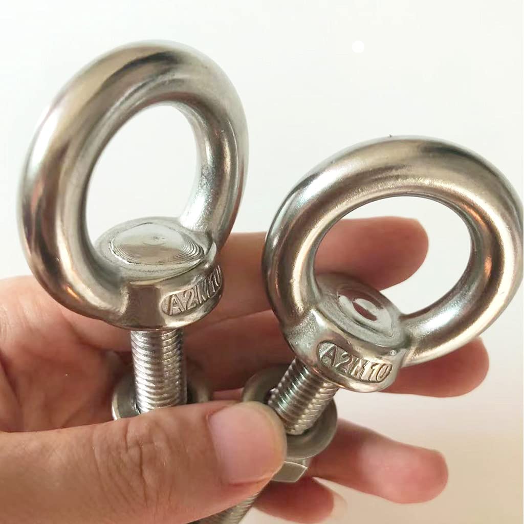 HYXXYY Stainless Steel Eye Bolt, 2pack M10 Shoulder Eye Bolts 3/8" X 2.75"with Nuts and Washer Thread Lifting Ring Eyebolt