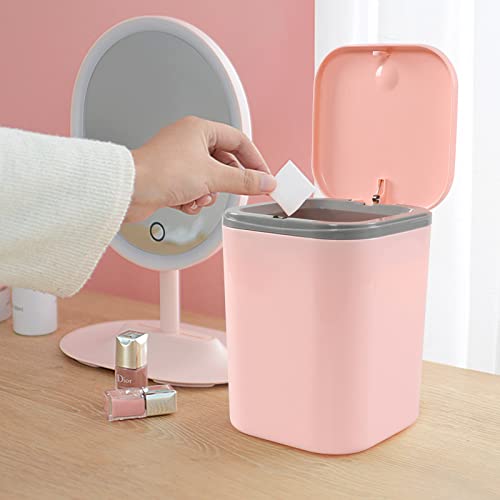 Xowine 0.5 Gallon Plastic Tiny Push-Button Trash Can, Desktop Mini Waste Can, Pink