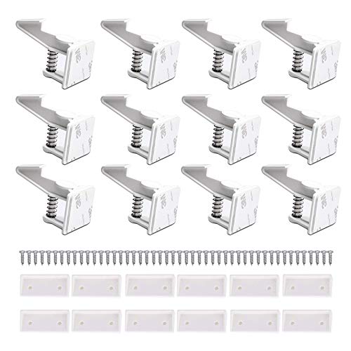 Baby Safety Cabinet Locks 12 Pack White-GRANDOTO Baby Proofing & Child Safety Cabinets Drawer Locks,DIY Easy to Install,No Tooling, Stronger Safety!