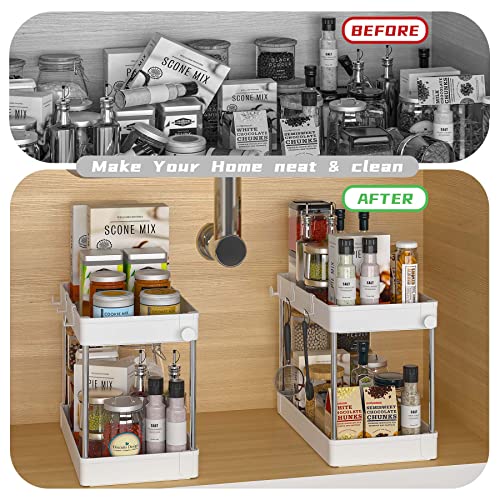 2 Pack Under Sink Organizer,2 Tier Under Sink Organizers And Storage For Kitchen Bathroom,Under Sink Cabinet Organizer,Multi-purpose Stable And Sturdy Cabinet Countertop Organizer,White