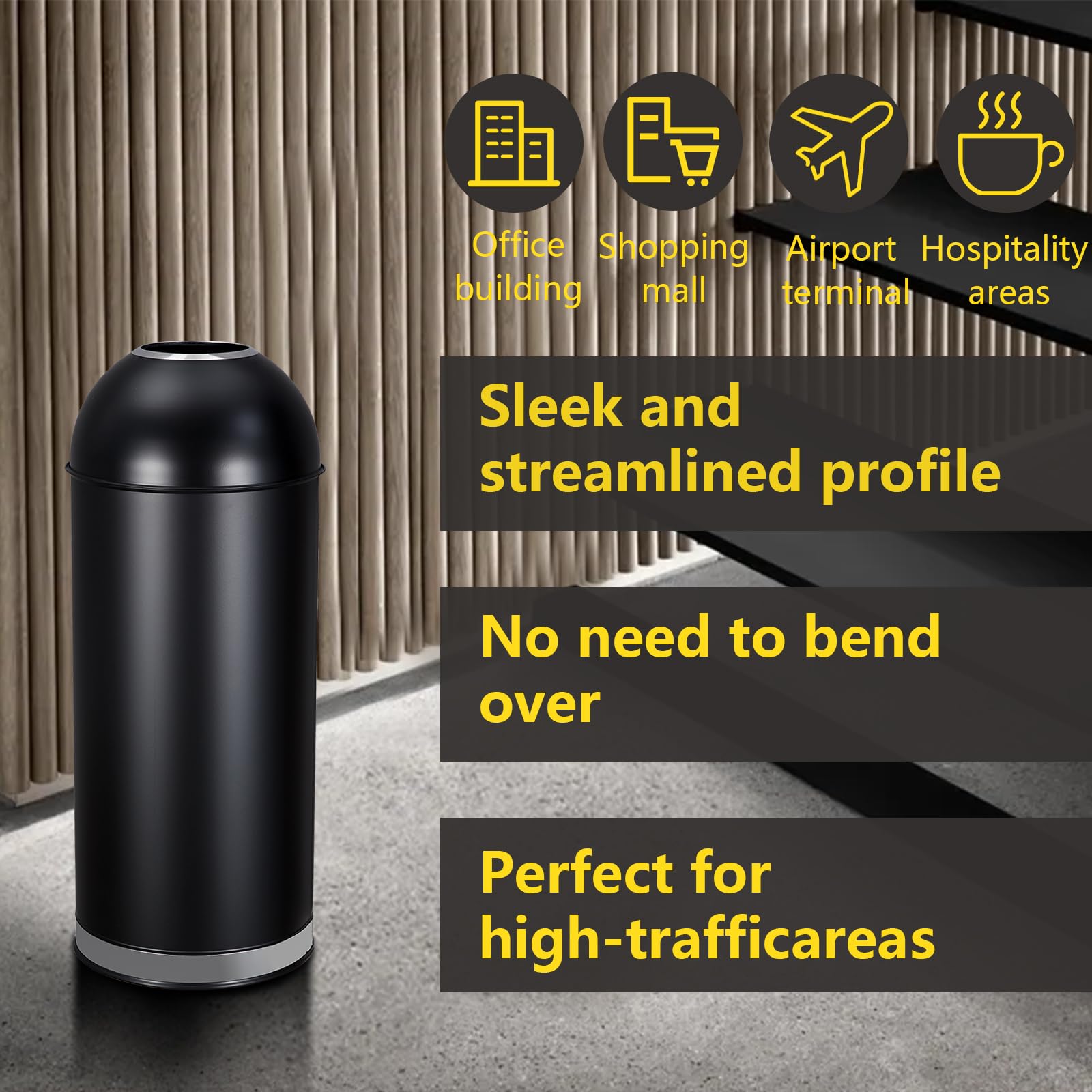 17 Gal / 65L Open Top Trash Can Commercial Grade Heavy Duty Tall Commercial Trash Can Brushed Stainless Steel for Outdoor | Kitchen Waste Bins for Home, Office, Restaurant, Restroom