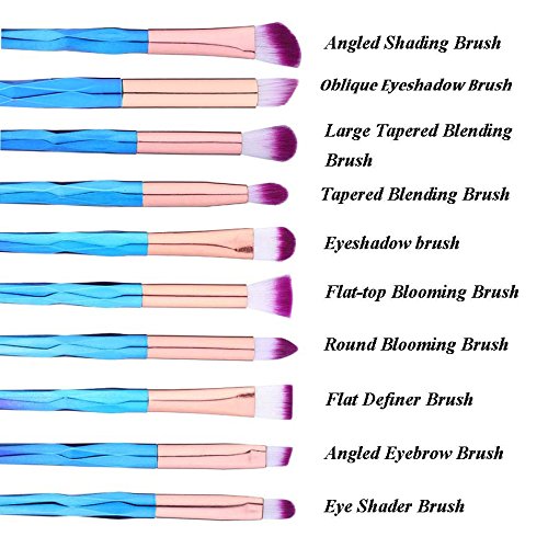 10Pcs Eye Shadow Brush Set Unicorn Eye Makeup Brushes for Shading or Blending of Eyeshadow Powder Eyebrow Highlighter Concealer Cosmetics Brush Tool