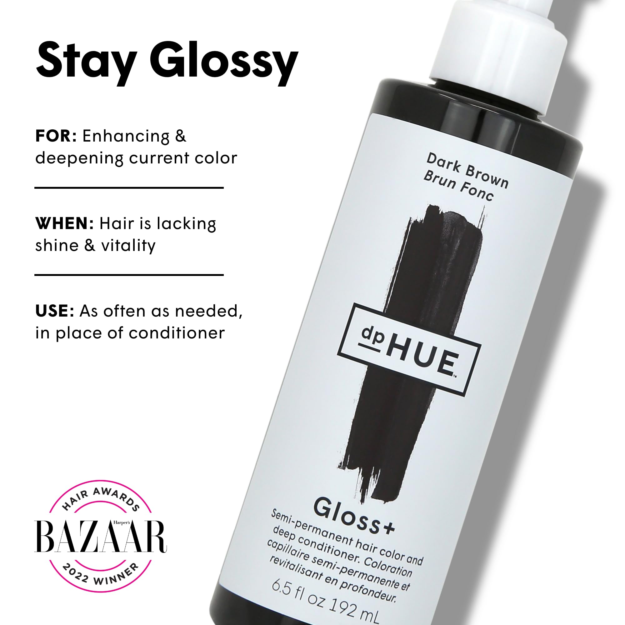 dpHUE Gloss+, Dark Brown - 6.5 oz (8-12 Applications) - Semi-Permanent Hair Color & Conditioner - Lasts Up to Eight Washes - Paraben, SLS & SLES Sulfate Free - Vegan, Leaping Bunny Certified
