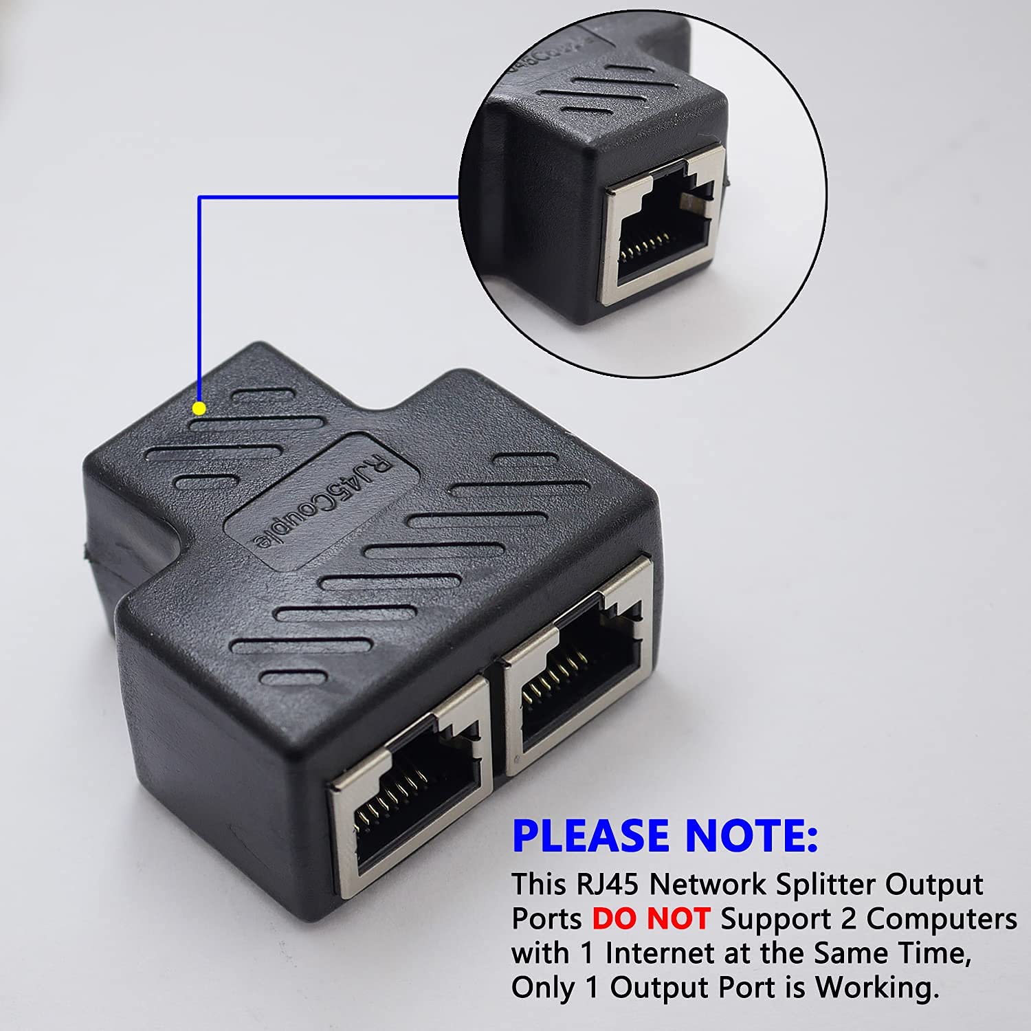 LYMGS RJ45 Ethernet Cable Splitter Network Adapter, 1 Female to 2 Female LAN Ethernet LAN Network Extension Splitter Cable, Black 1 Pack