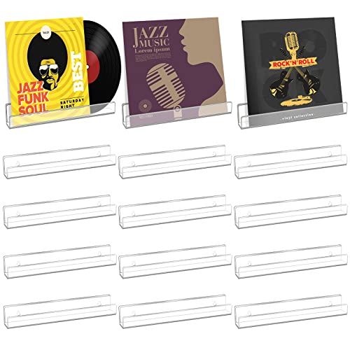 16 Pcs Vinyl Record Wall Mount 12 Inch Clear Acrylic Album Record Holder Floating Display Shelf Daily LP Listening Holder for Office Home Record Store