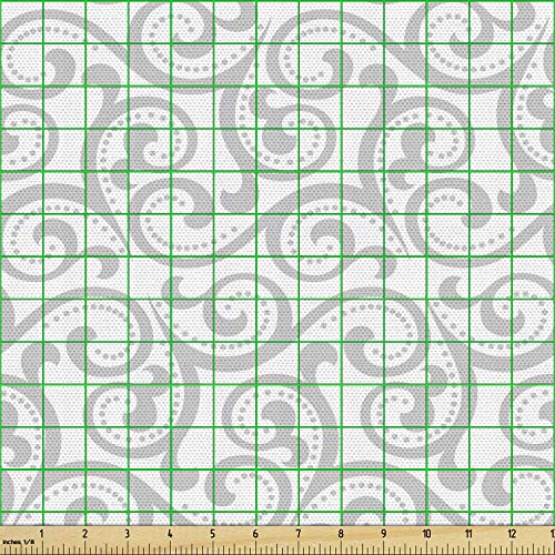 Ambesonne Damask Grey Fabric by The Yard, Simple Pattern with Curls and Dots in Neutral Design Print, Decorative Fabric for Upholstery and Home Accents, 5 Yards, White Grey