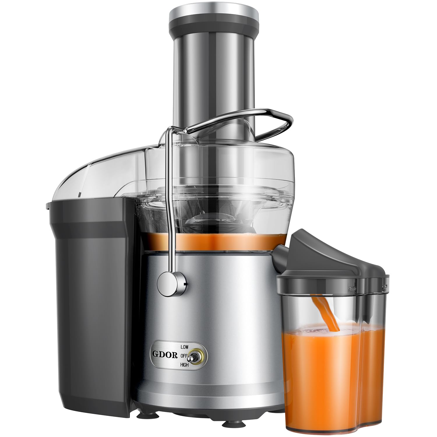 1200W GDOR Juicer with Larger 3.2" Feed Chute, Titanium Enhanced Cutting System, Centrifugal Juice Extractor Maker with Heavy Duty Full Copper Motor, Dual Speeds, BPA-Free, Silver