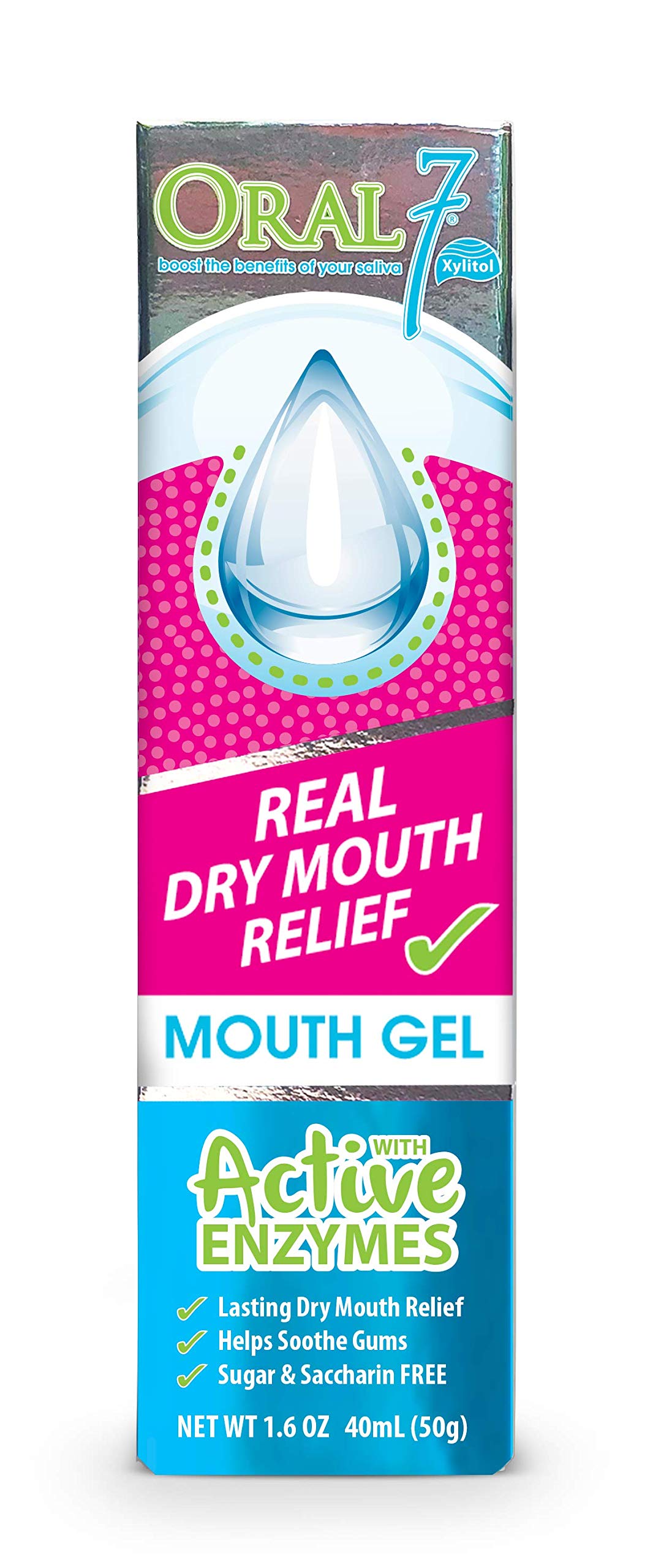 Oral7 - Dry Mouth Moisturizing Mouth Gel Containing Enzymes, Soothes and Protects Gums, Lasting Dry Mouth Relief, Promotes Gum Health and Fresh Breath, Oral Care and Dry Mouth Products 1.6oz 2 Pack