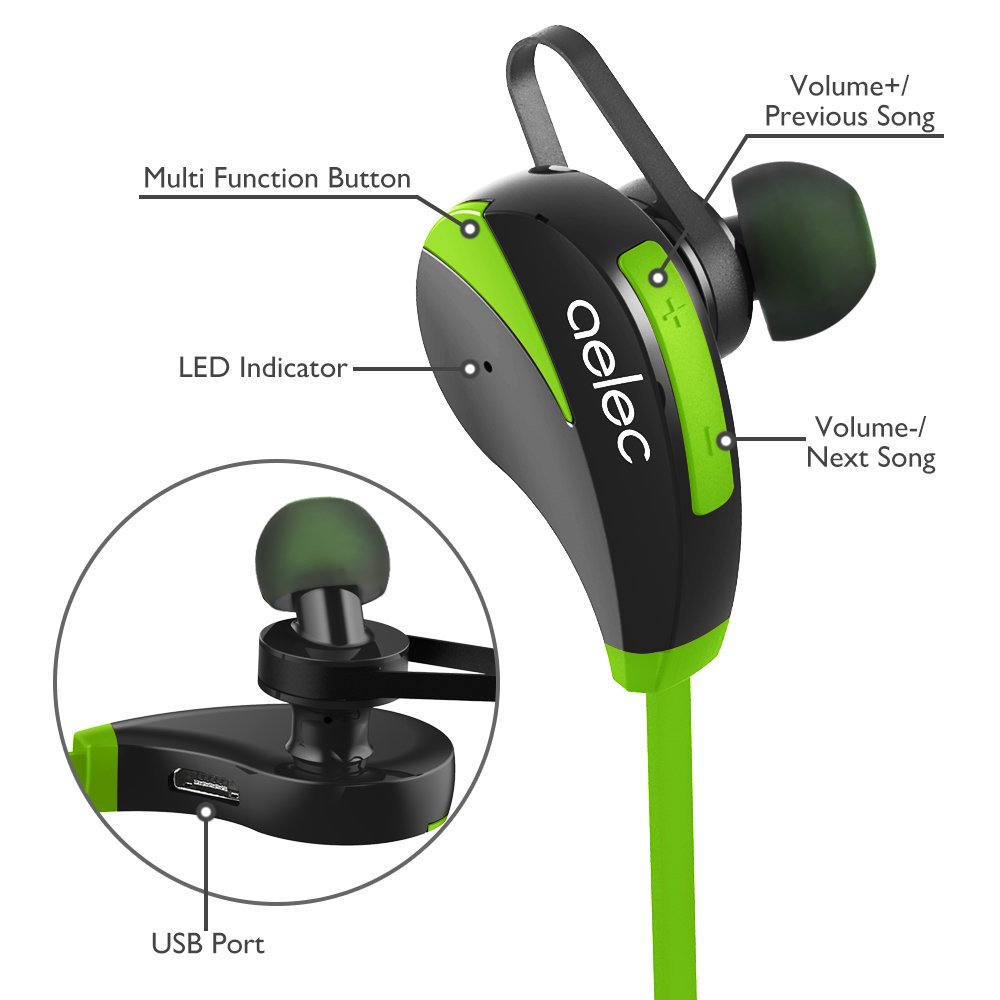 AELEC S350 Wireless Bluetooth Headphones in-Ear Sports Earbuds Sweatproof Earphones Noise Cancelling Headsets with Mic for Running Jogging