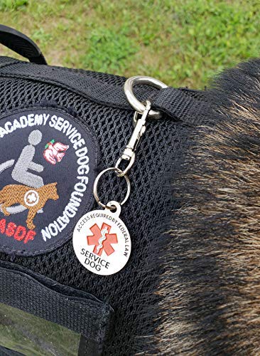 ActiveDogs.com Double Sided Service Dog Chrome Tag, ADA Access Required Federal Law Clip Tag w/Red Medical Alert Symbol - 1.25"