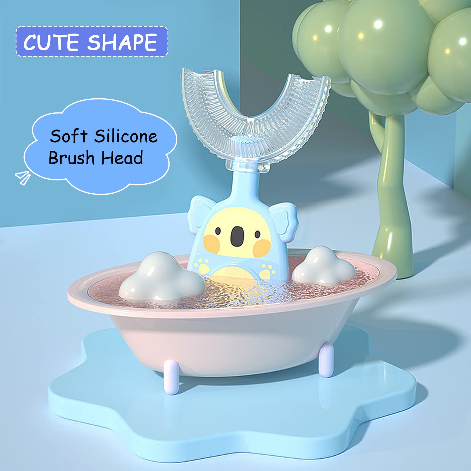 2PCS Kids U- Shaped Toothbrushes with 2PCS Replace Food Grade Soft Silicone Brush Head and Non-Slip Handle, 360° Oral Teeth Cleaning Design for Toddlers and Children 2-12 Years Tooth Brush(Style-3)