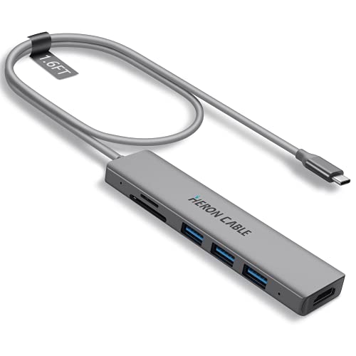 USB C Hub Multiport Adapter, USB C Dongle 6 in 1 USB-C Hub to 4K HDMI, USB 3.0, SD/TF Card Reader with Extra Long 1.6 FT Cable for MacBook Pro/Air, iPad Pro, iPad Air 2020,iMac and Other USB C Laptop