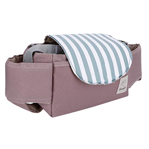 Baby Stroller Hanging Bag Universal Cup Holder Storage Bag Strollers Accessory With Movable Internal Partitionbaby Store Bottles Coffee Cups(Mint stripes)