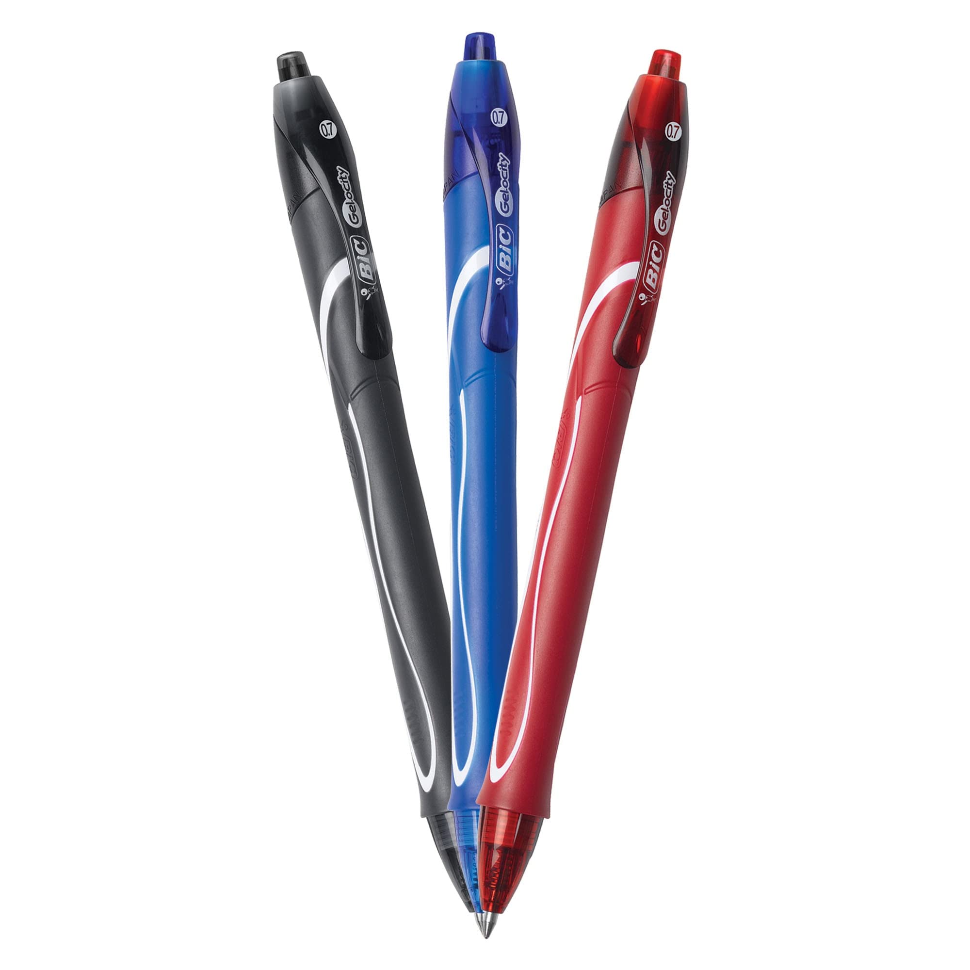 BIC® Gel-ocity Quick Dry Retractable Gel Pens, Medium Point, 0.7 mm, Black/Blue/Red Barrels, Black/Blue/Red Inks, Pack O