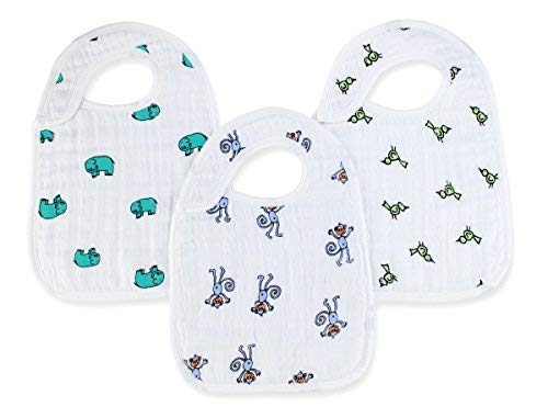 aden + anais Jungle Jam Bundle - Classic Swaddle Blanket 4 Pack - Comfort Knit Knotted Newborn Baby Gown and Hat - Classic Snap Baby Bib 3 Pack