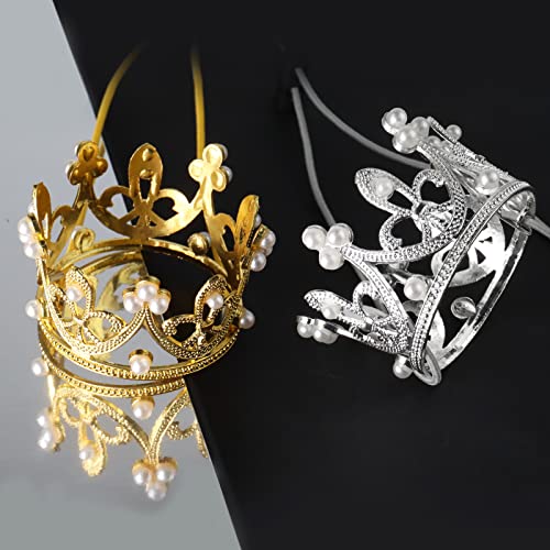 2Pcs Pet Birthday Party Crown for Small Dog with Adjustable Strap Hat Rhinestone Faux Pearl Crown for Birthday Party, Adoption Celebration or Gotcha Day Photos(Small)