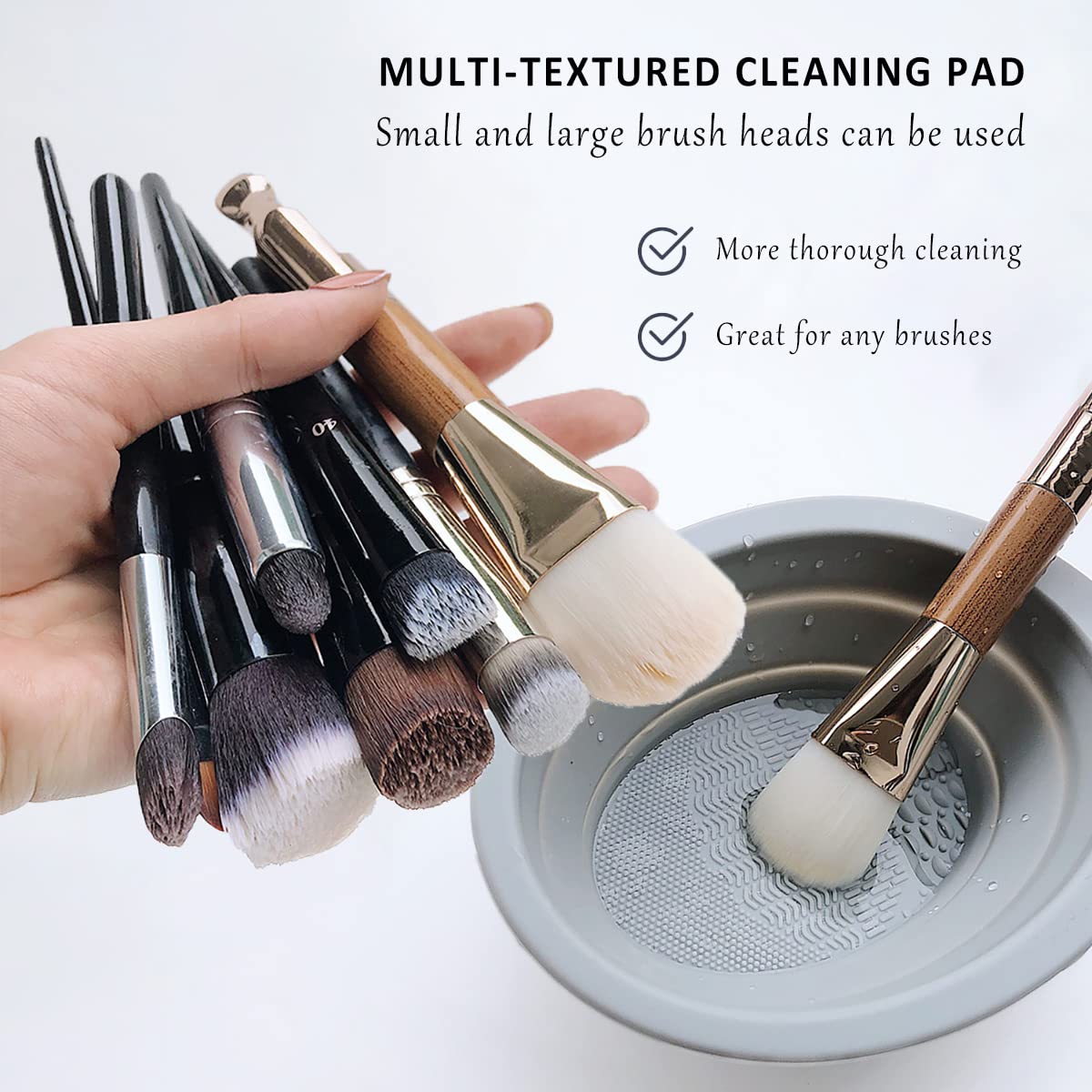 2 Pack Makeup Brushes Cleaner Mat - Silicon cleaning Pad & Bowl Scrubber Portable Washing Tool for Art Brushes Makeup Sponge Powder Puff (Gray & Pink)