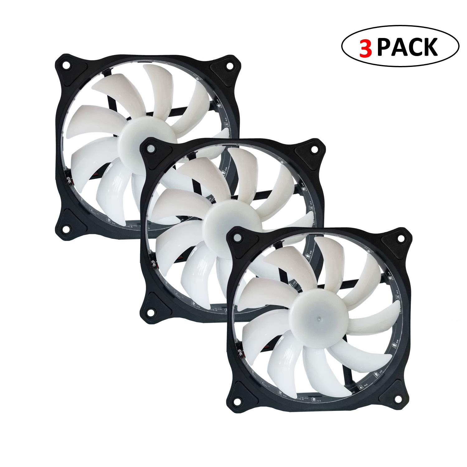 120mm Computer PC Blue LED Case Fan Quiet 12V 3pin Gaming PC Computer Cooler Case Fan 3-Pack