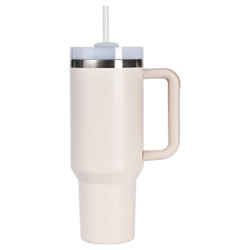 40oz Tumbler with lid, Starw and Handle, Stainless Steel Vacuum Insulated Water Bottle Travel Mug for Iced Coffee, Hot and Cold Tea, Beverages (40oz Pink Dust)