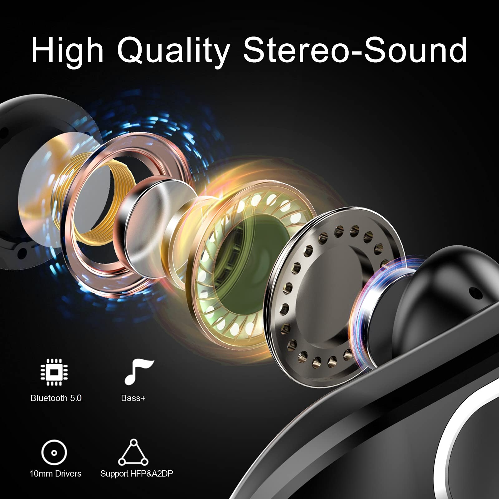 MuGo Wireless Earbuds Sports Bluetooth Headphones Call Noise Reduction 48hrs Playtime Deep Bass in Ear Earphones with Earhooks, 1000mAh Charging Case, Waterproof Built-in HD Mic Headset for Workout