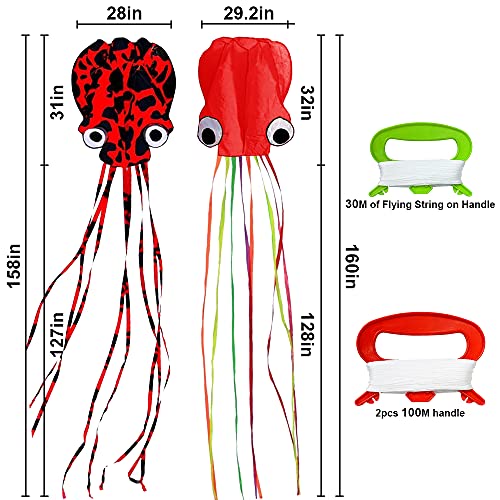 Motiloo Octopus Flyer Kite - Kite-Pack with 3 Spotty Colors, Easy to Fly - Perfect for Beginners, Kids, and Adults