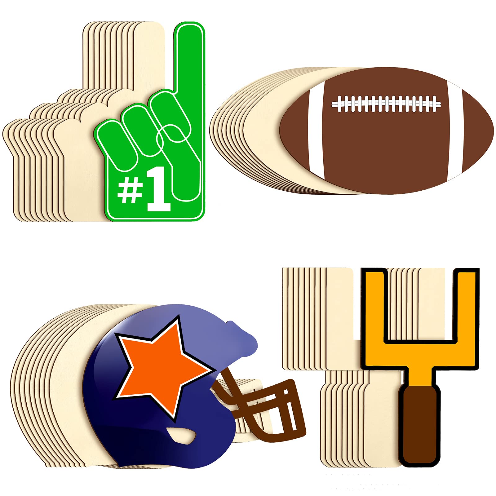 40 Pieces Wood Football Helmet Cutout Unfinished Wood Football Helmet Shaped Wood Slices Wooden Sports Theme Football Wooden Ornaments for Crafts Painting Door Sign Wedding Home Decoration