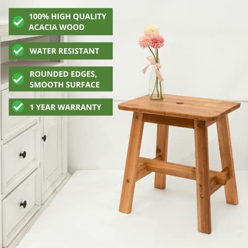 BEEFURNI Rectangular Acacia Wood Stool, Small Bench Seat, Small End Table Stool; Bathroom Stool Wood; Plant Stool; Makeup Stool; Perfect Size for Living Room, Bathroom, 1-Year Manufacturer Warranty
