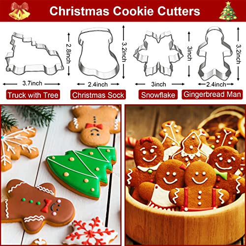 16 Pcs Christmas Cookie Cutters, Holiday Cookie Cutters Metal Cookie Cutters Including Gingerbread Man Snowflake Christmas Tree Reindeer and More