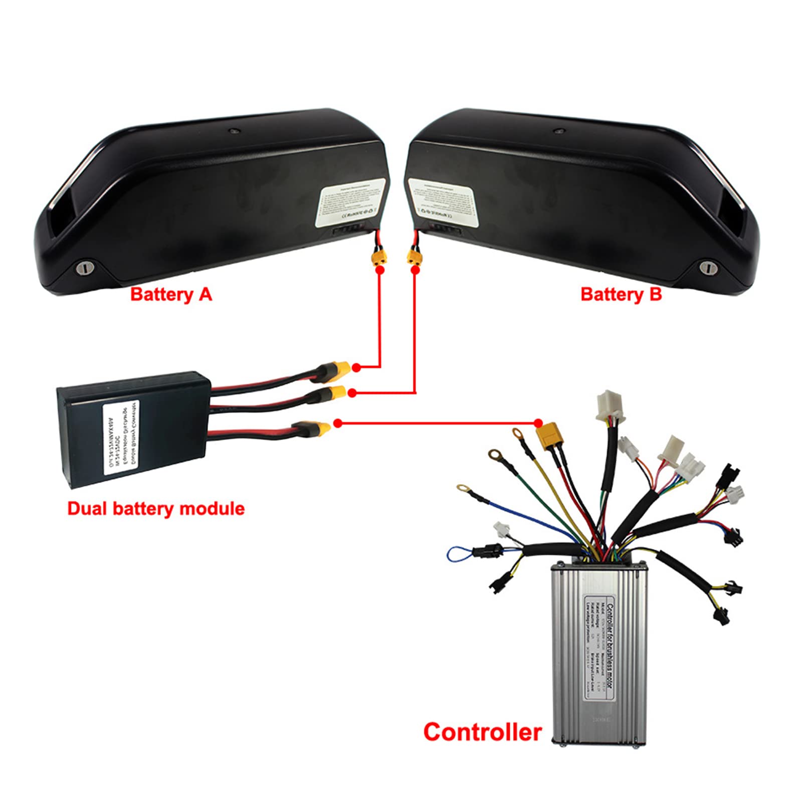 100A E-Bike Dual Battery Discharge Converter Dual Battery Pack Switch XT90 Connector Adapter for Increase Battery Capacity by Connecting Two Batteries in Parallel Equalization Module 24-72V DC
