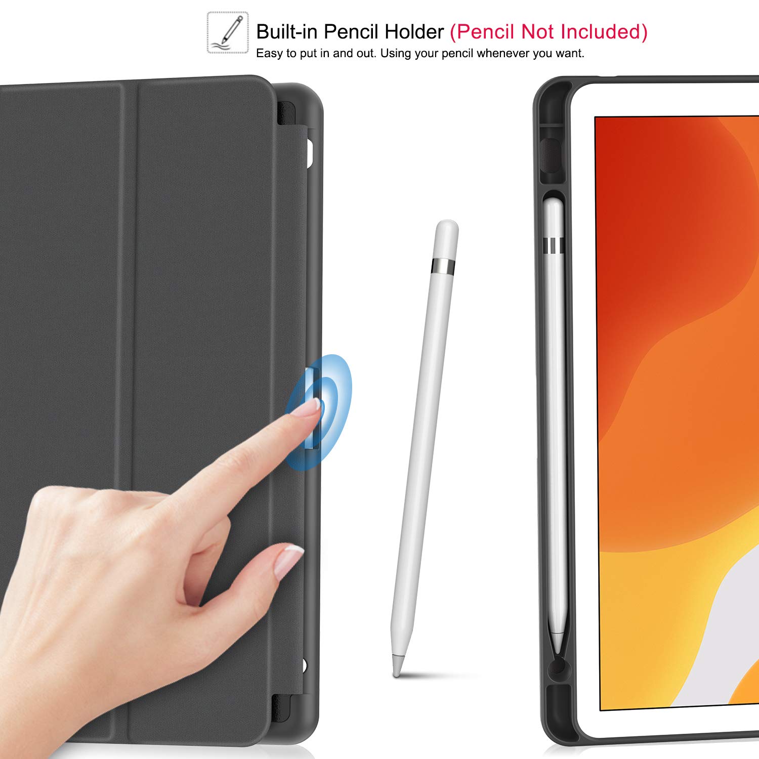 Soke for iPad 10.2 Case with Pencil Holder for iPad 9th Generation 2021/8th Gen 2020/7th Gen 2019-Premium Shockproof Case with Soft TPU Back Cover & Auto Sleep/Wake for iPad 10.2 Inch,Book Black