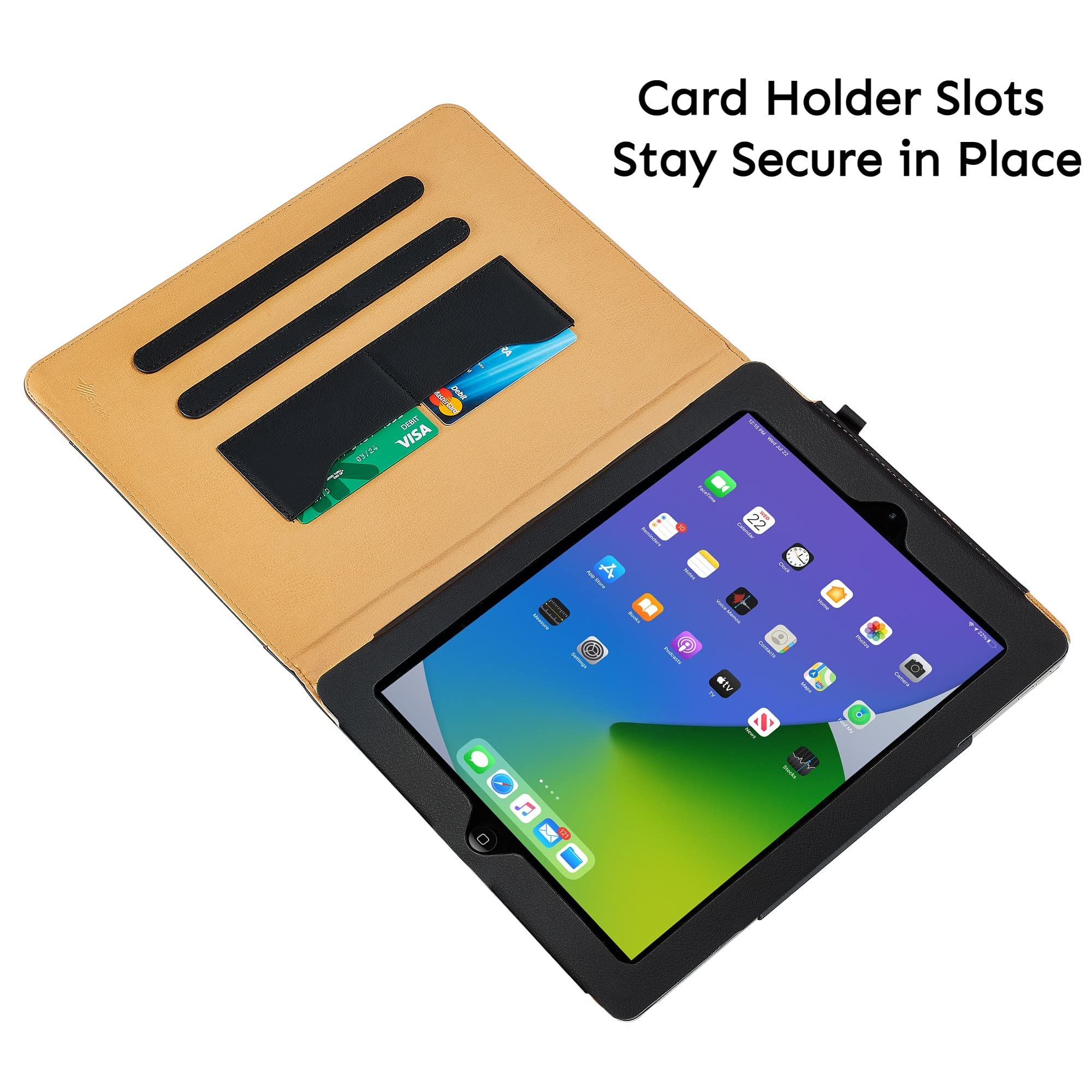 S-Tech 10.2 Case for Apple iPad 9th Generation 2021 / iPad 8th Generation 2020 / iPad 7th Generation 2019 - Leather Card Holder Wallet Magnetic Smart Cover Auto Sleep/Wake Stand with Pencil Holder