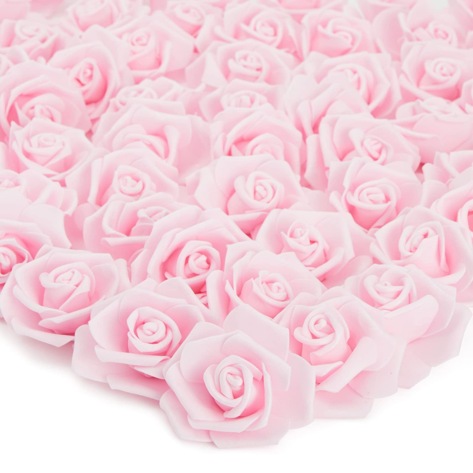 100 Pack Light Pink Artificial Flowers, Bulk Stemless Fake Foam Roses for Wedding, Decorations, Bouquets (3 in)