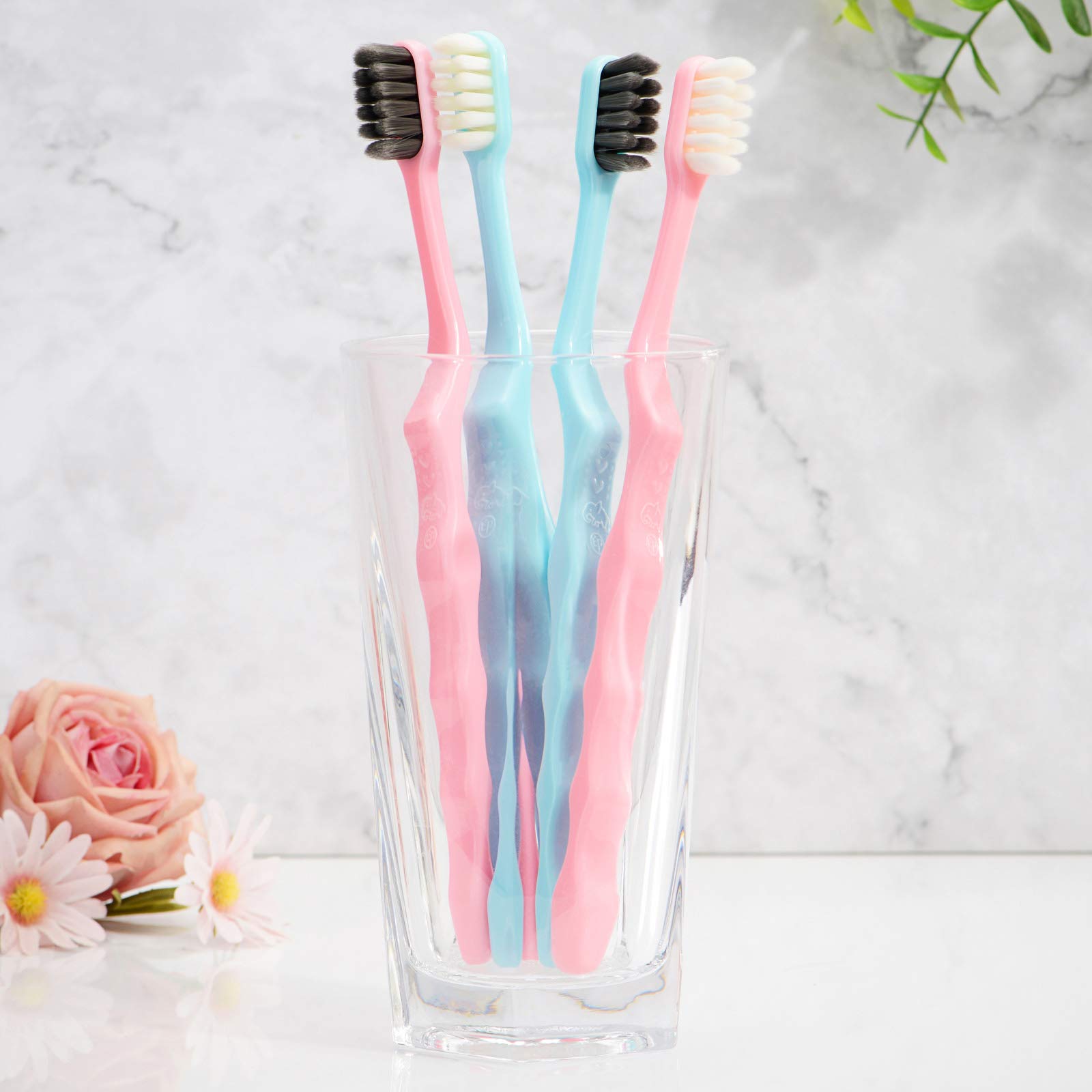 Bamboo Charcoal Toothbrush for Sensitive Gums and Teeth. Micro Nano Toothbrushes with 10.000 Ultra Soft Bamboo Charcoal Bristles. Has Excellent Cleaning Effect (Package A)