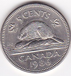 1986 Canada 5 Cents Coin