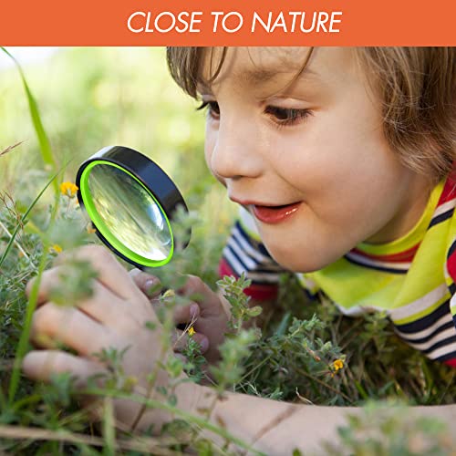 Leffis 2 Pack 10X Magnifying Glass for Seniors & Kids, Non-Slip Handheld Magnifier for Reading, 75mm Magnify Glasses Lens for Close Work, Science and Hobby Observation（Green and Orange