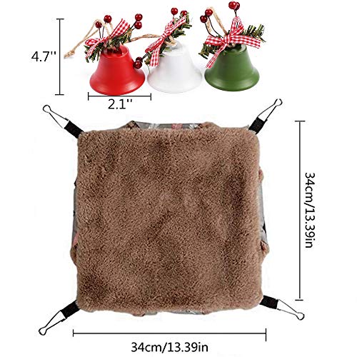 Small Pet Cage Hammock with 3 Christmas Bell Ornaments,Triple Layer Hammock Hamster Guinea Pig Cage Accessories Bedding Cozy Ferret Tunnel Cave Small Animals Bed for Chinchilla Sugar Glider (Pink)