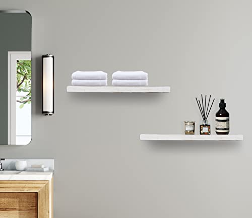 2 Pack 16" Solid Cedar Wood Floating Shelves, Brushed Finish, Wall Mounted for Home Living Room Bathroom