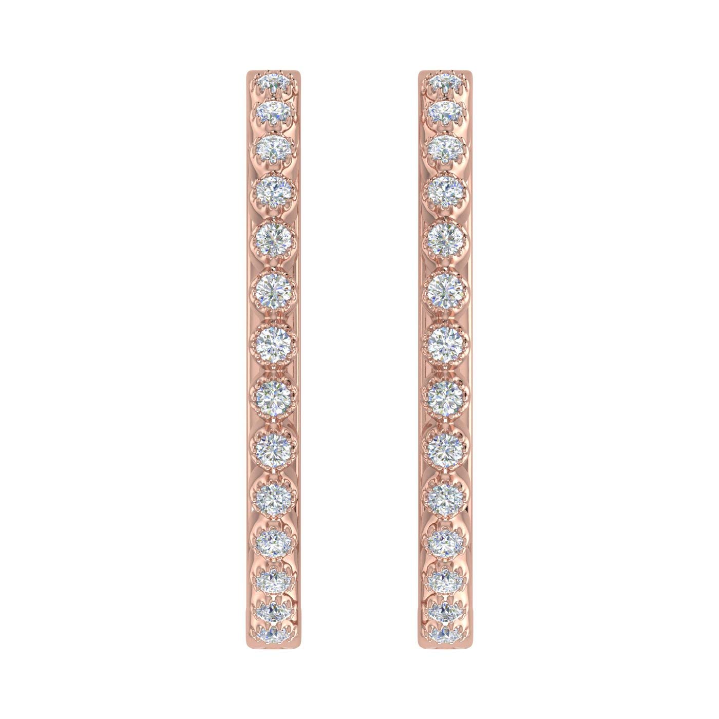 10K Rose Gold Bezel Set Diamond Hoop Earrings (I2-I3 Clarity, 1/4 Carat)