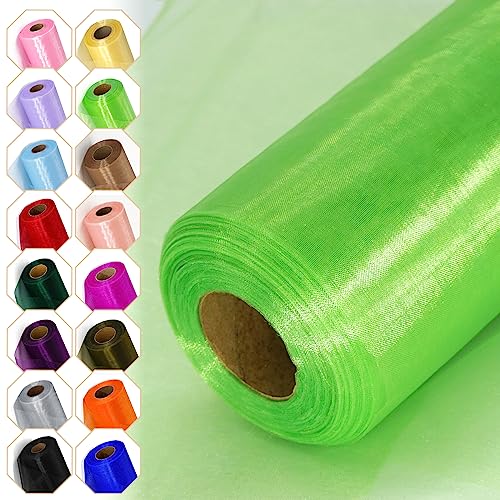 12" x 50 Yards Organza Fabric Roll, Crystal Organza Tulle Sheer Fabric for Wedding Party Backdrop Decoration Chair Sashes Table Runner Gift Wrapping DIY Crafts (Lime Green)