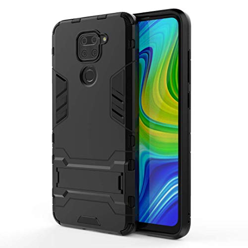 Smfu Cover for XiaoMi Redmi Note 9 Heavy Duty Shockproof Case with Kickstand Feature Hybrid Dual Layer Armor Defender Protective Cover-with Screen Protector 2 Pack-for Redmi Note 9(Black)