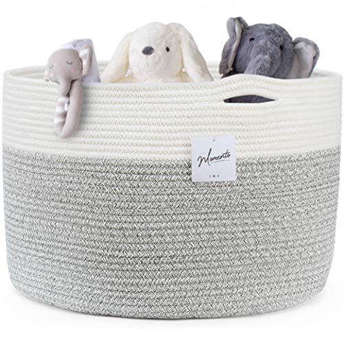 Cotton Rope Storage Basket, Extra Large Woven Basket with Handles for Living Room, Big Organizer for Throw Blankets Pillows Laundry Towels Nursery Toy Bin for Baby & Kids 20" x 20" x 13" Live Momento