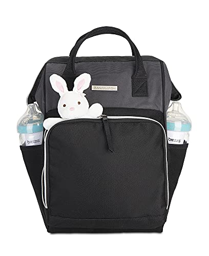 Bananafish Diaper Bag - Multi-Function Design Nappy Bag for Baby Care or Travel - Carry or Wear as Backpack - Large Capacity in Trendy, Stylish Design, Black/Grey, one Size