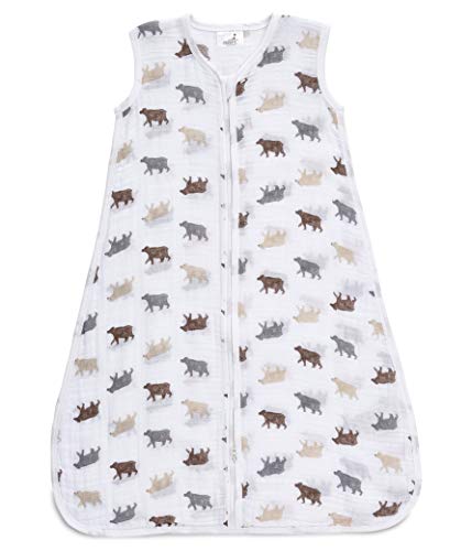 aden + anais Essentials Classic Sleeping Bag, 100% Cotton Muslin, Wearable Baby Blanket, Bear Necessities, Medium, 6-12 Months