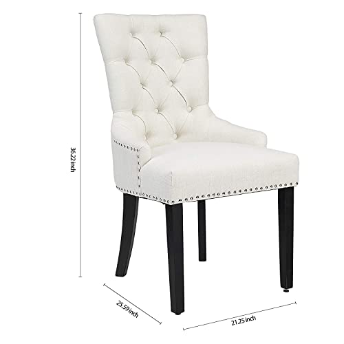 CangLong Modern Elegant Button-Tufted Upholstered Fabric With Nailhead Trim Side Chair for Dining Room Accent Chair for Bedroom, Set of 2, Beige