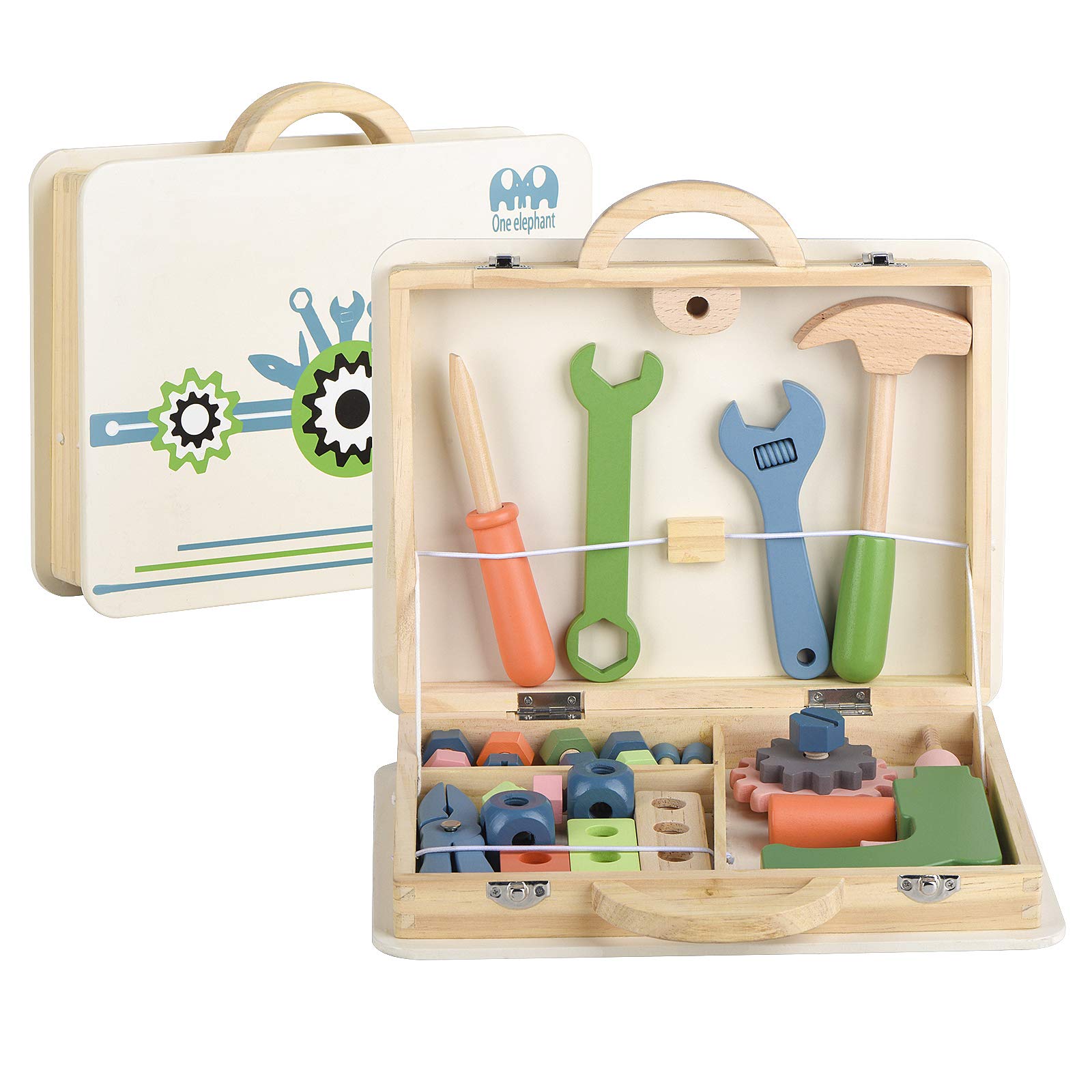 43 Pcs Wooden Tool Box Building Tools Sets Pretend Play Toys for Toddlers Construction Toy Role Play Set for 3 4 5 Year Olds Boys Girls