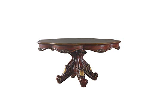Acme Furniture Round Dining Table with 4-Scrolled Legs, Cherry Oak