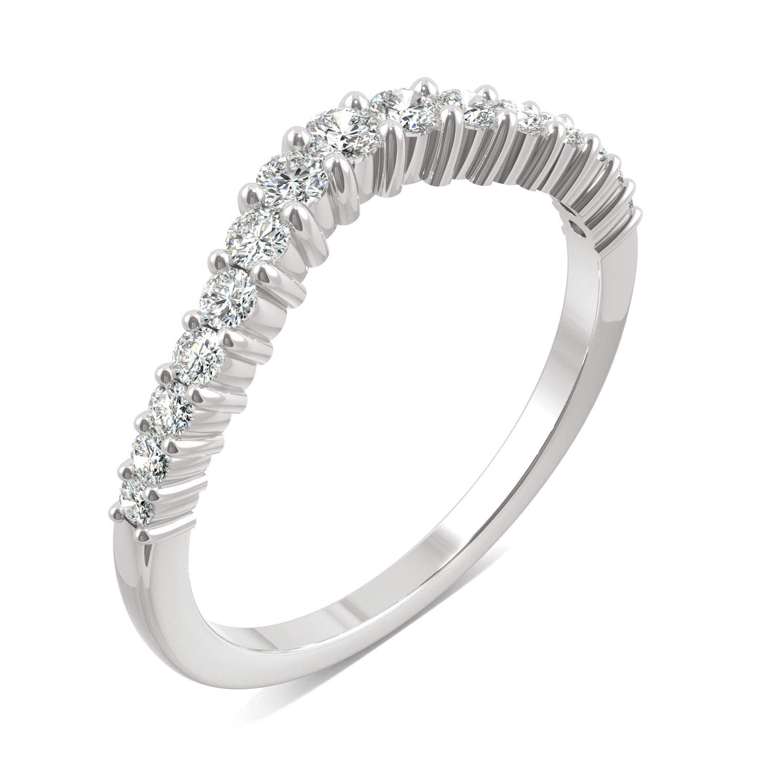 14K White Gold 2.3mm Round Moissanite Curved Graduated Band- size 8 0.39cttw DEW by Charles & Colvard