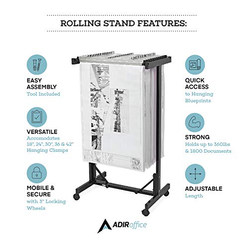 Adir Mobile Blueprint Storage - Horizontally Adjustable Vertical Poster Display Rack/Plans Holder - File Organizer Stand for Home, Office (Black)