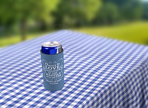 Cheers To Love Custom Names & Date 6-Pack Personalized Ultra Slim Can Coolies Slate Blue