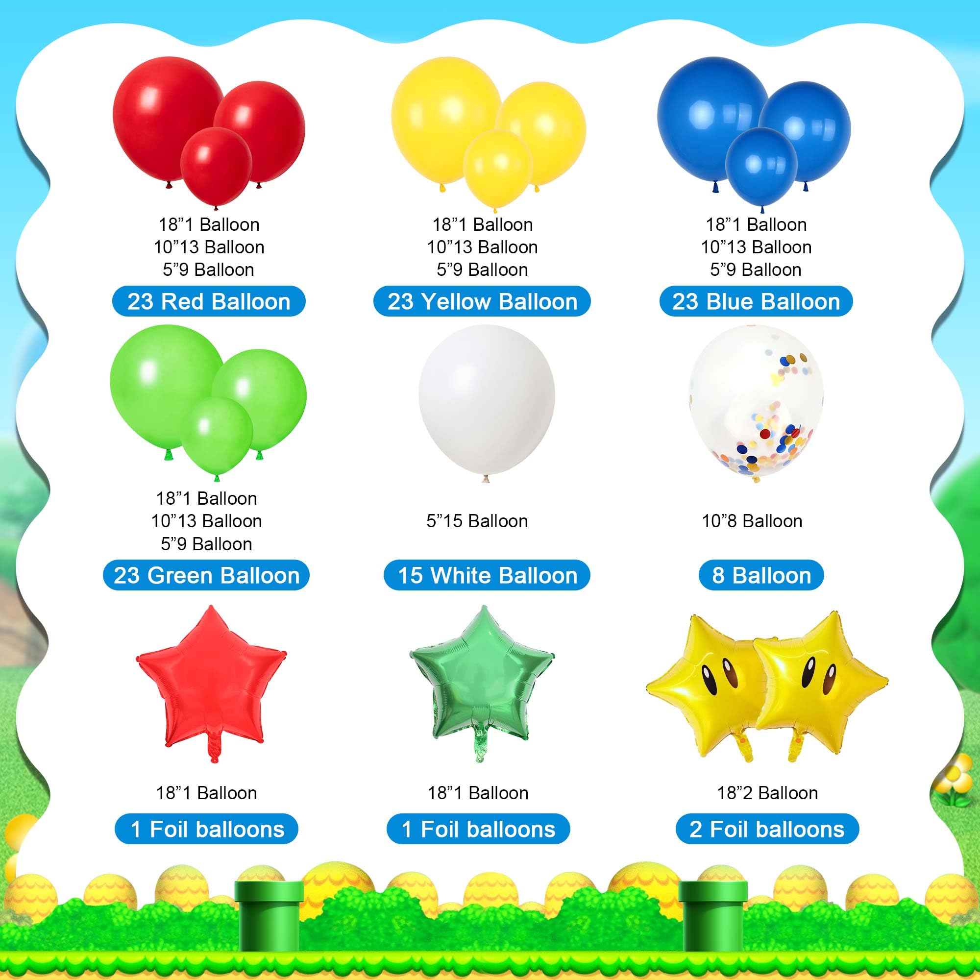 122pc Game Birthday Party Supplies Super Bros Birthday Decorations Party Decorations Include Backdrop, Latex Balloons, Foil Balloons for Boys Girls Game Theme Party